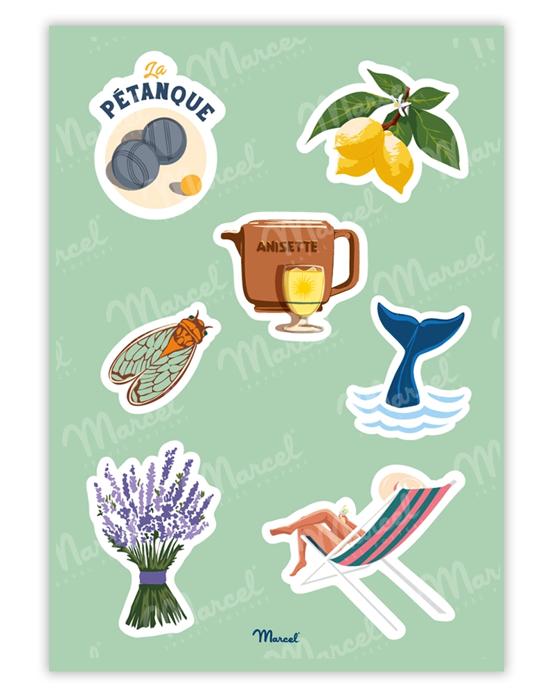 Planche de stickers PROVENCE CÔTE D'AZUR – Marcel Travel Posters